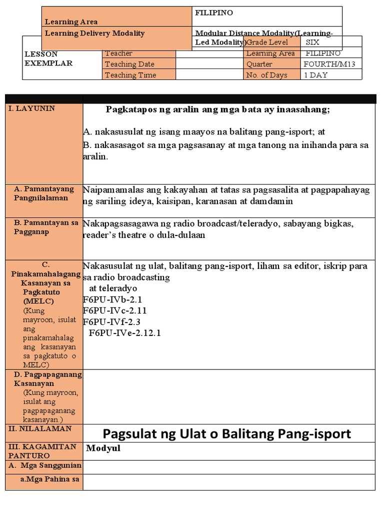 COT FILIPINO 6 Q4 M13 | PDF