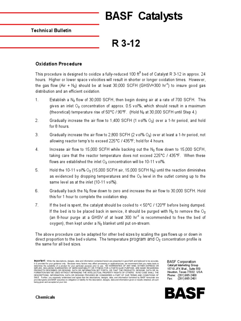 BASF Catalyst R 3-12 Oxidation Guide | PDF | Chemical Reactor | Process ...