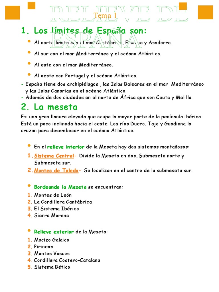 Relieve de España | PDF | Península Ibérica | Divisiones Fisiográficas