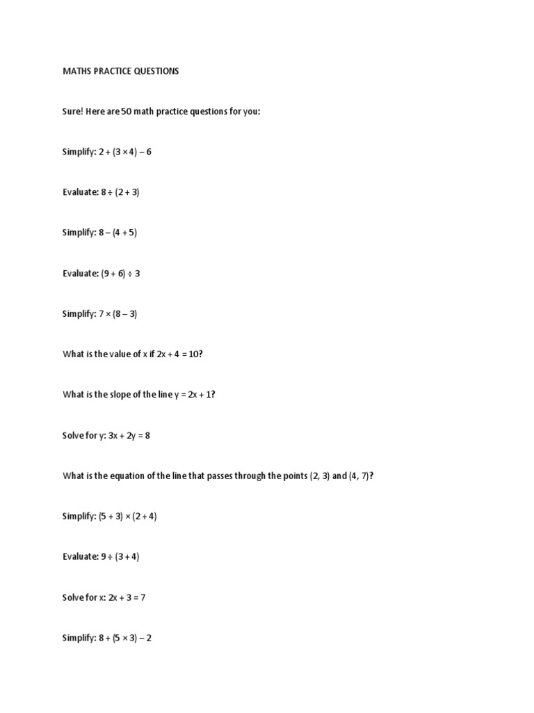 Maths Questions For Practice | PDF