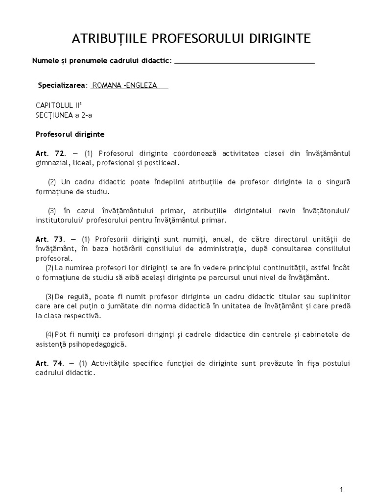 Atributii Diriginte | PDF