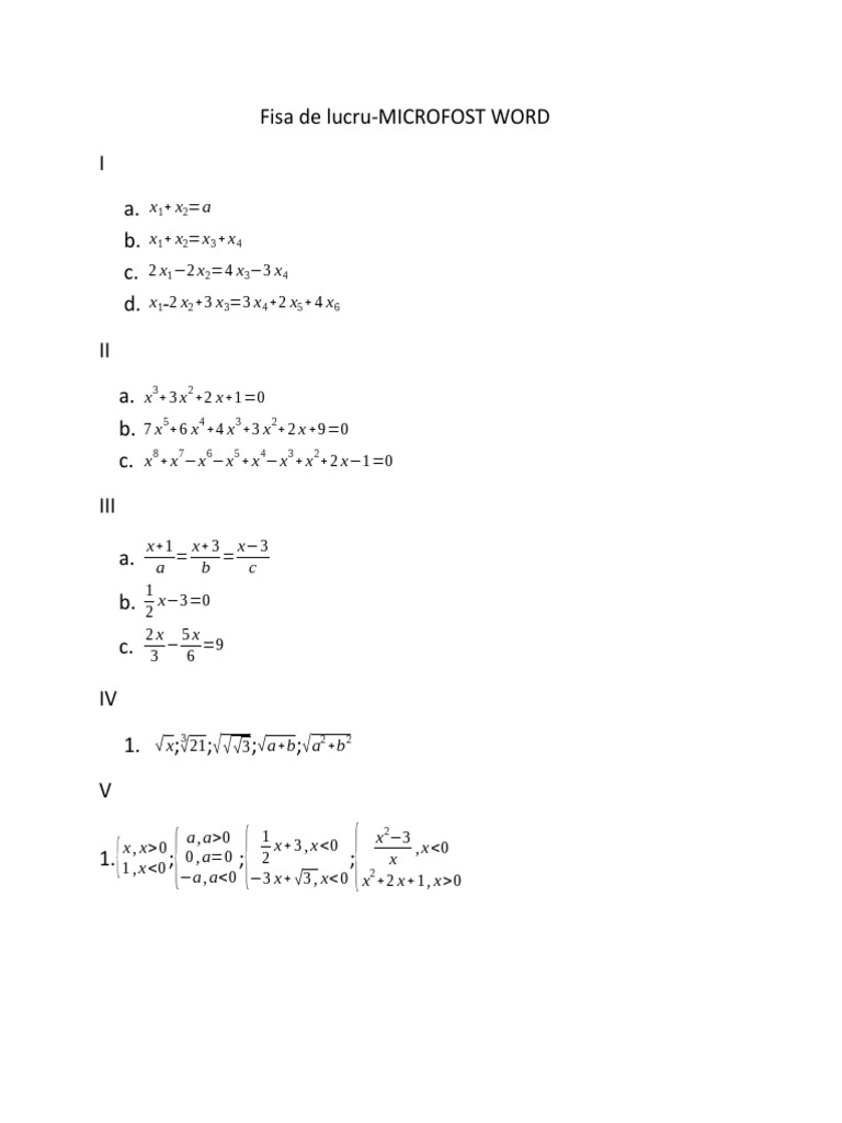 Fisa de Lucru Ecuatii | PDF