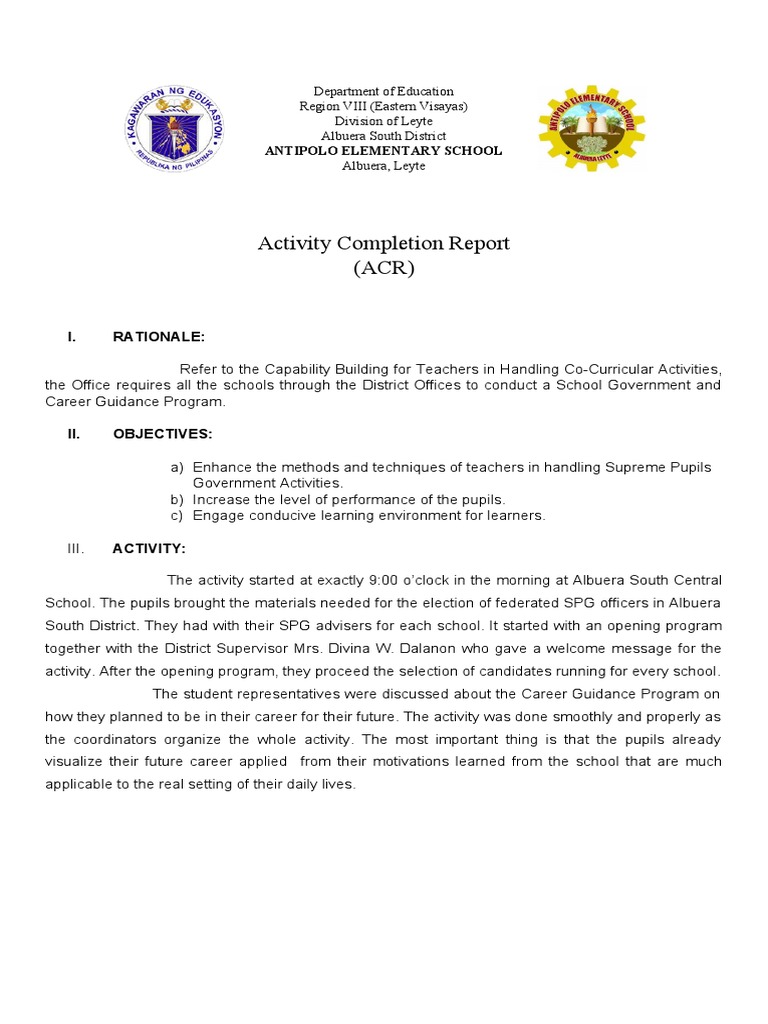 Activity Completion Report SPG | Download Free PDF | Teachers | Cognition