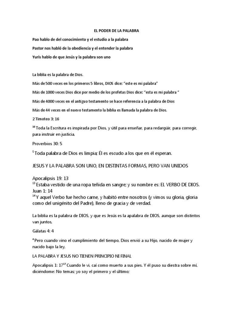 El Poder de La Palabra | PDF | Jesús | Biblia