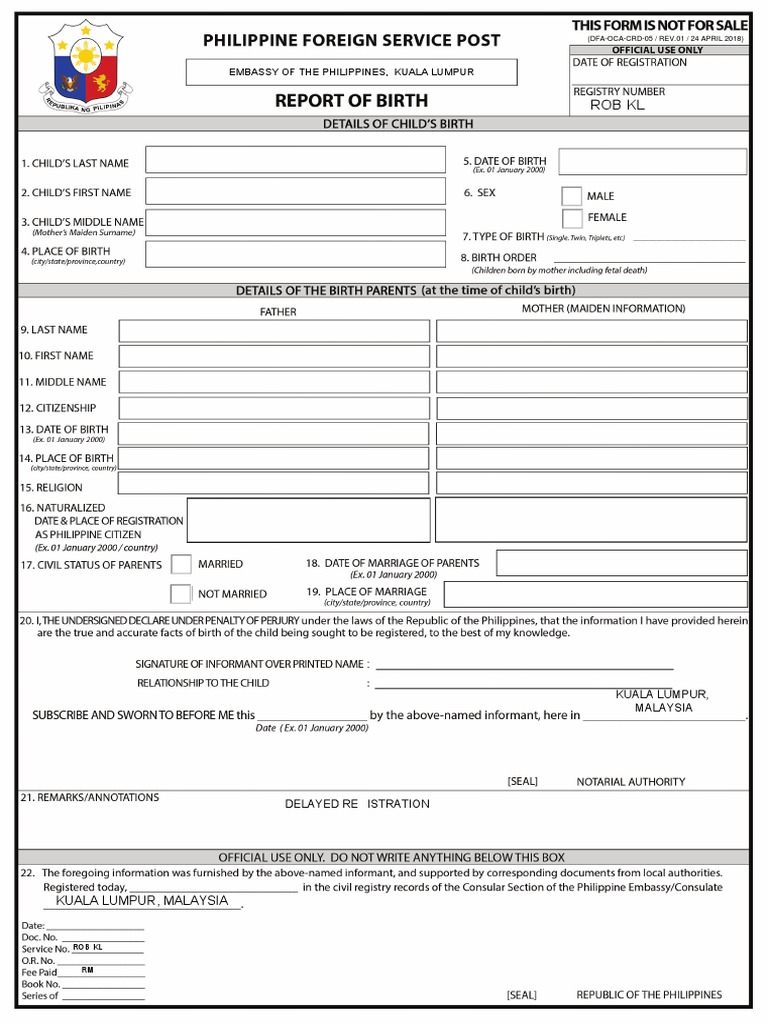 REPORT OF BIRTH FORM Revised 24 April 2018 | PDF