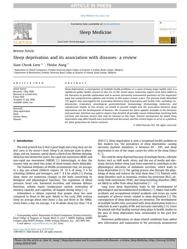 Sleep Deprivation and Its Association With Diseases - A Review (Sleep ...