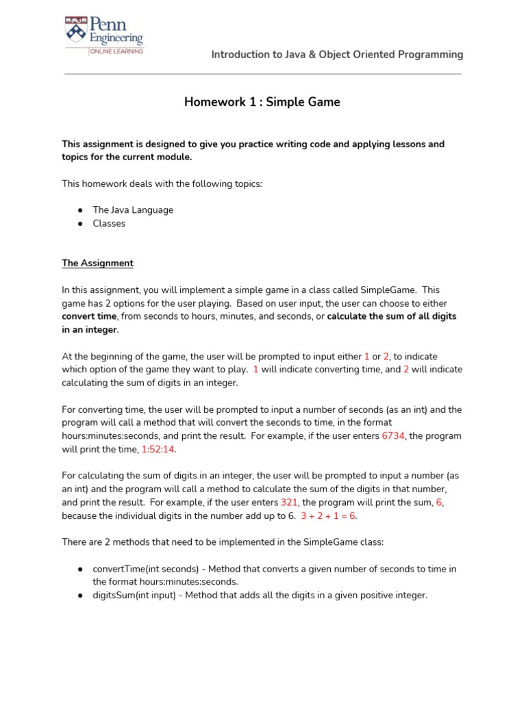 Intro To Java Oop Homework 1 Pdf Computer Program Programming