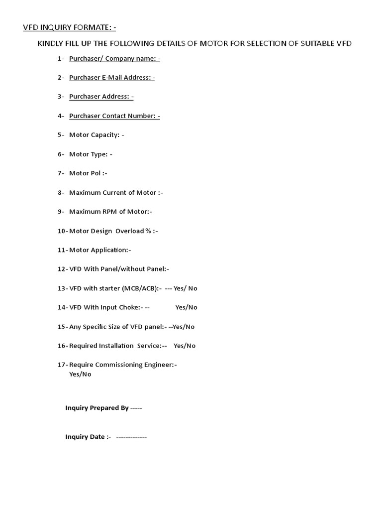 VFD Selection Inquiry Form | PDF