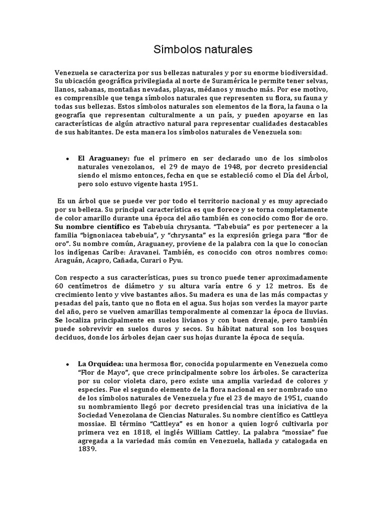 Los símbolos naturales que representan a Venezuela | PDF | Venezuela
