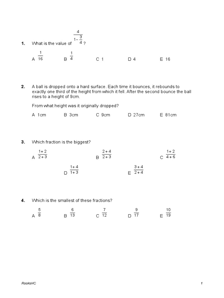 UKMT Questions On Fractions | PDF | Arithmetic | Mathematics