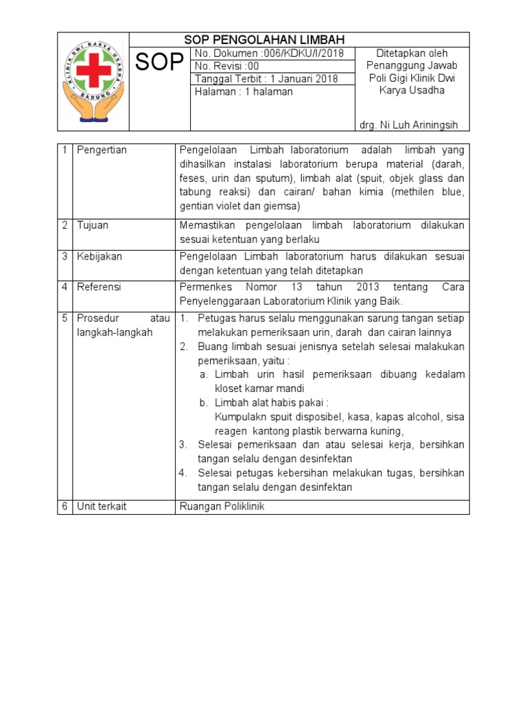 Sop 006 Pengolahan Limbah | PDF