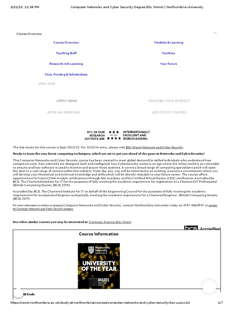 Computer Networks and Cyber Security Degree BSC (Hons) - Northumbria ... Computer Networks and Cyber Security Degree BSC (Hons) - Northumbria ...