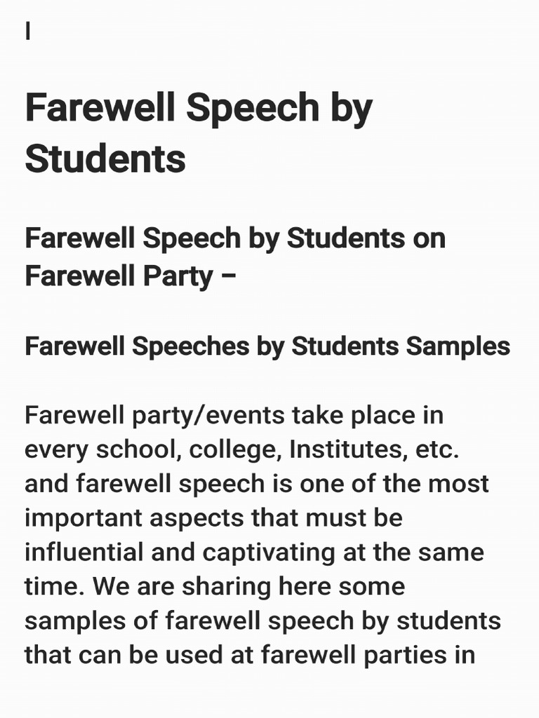 Farewell Speech by Students. | PDF