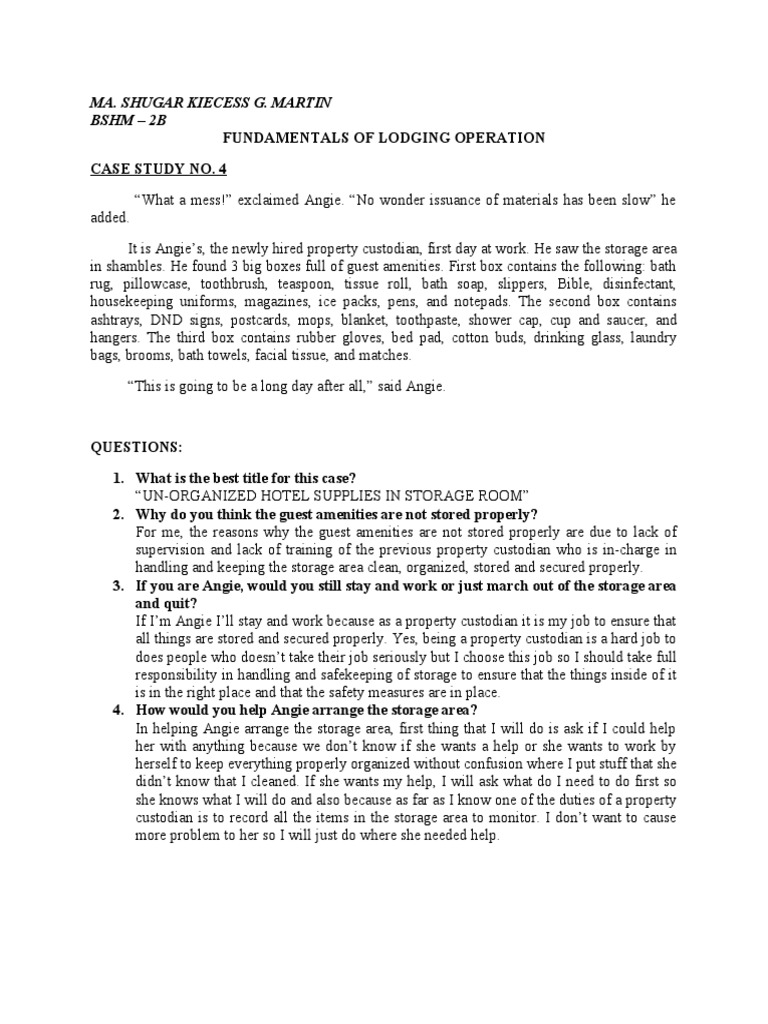 Disorganized Hotel Storage Case Study | PDF | Employment | Kitchen