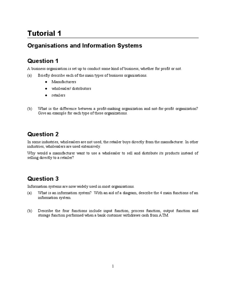 01-PIS Tutorial-Organisations and IS - Questions | PDF