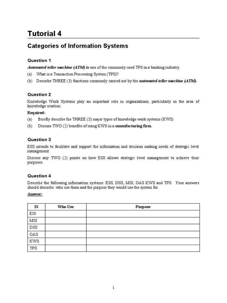 04-PIS Tutorial-Categories of IS - Questions | PDF