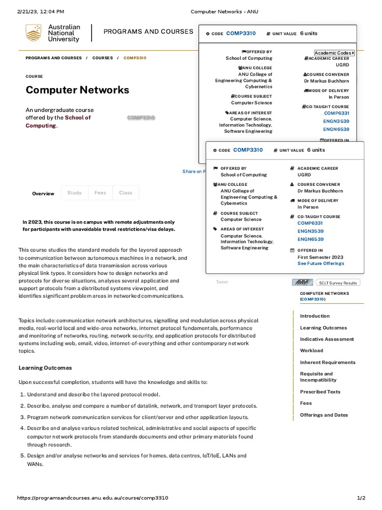 Computer Networks - ANU | PDF | Computer Network | Computing