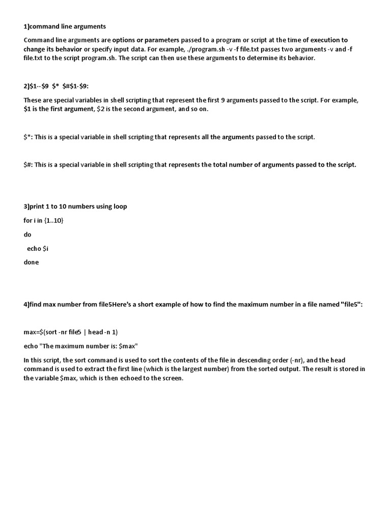 Command Line Arguments Special Variables Loops Conditionals File Operations And Word
