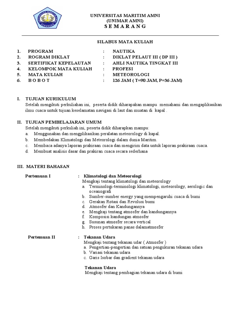 Silabus - DP - Iii - Meteorologi | PDF