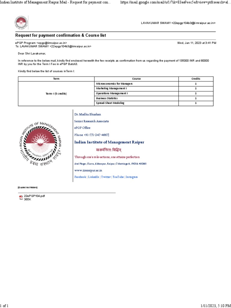 Payment Confirmation and Course List | PDF | Service Industries