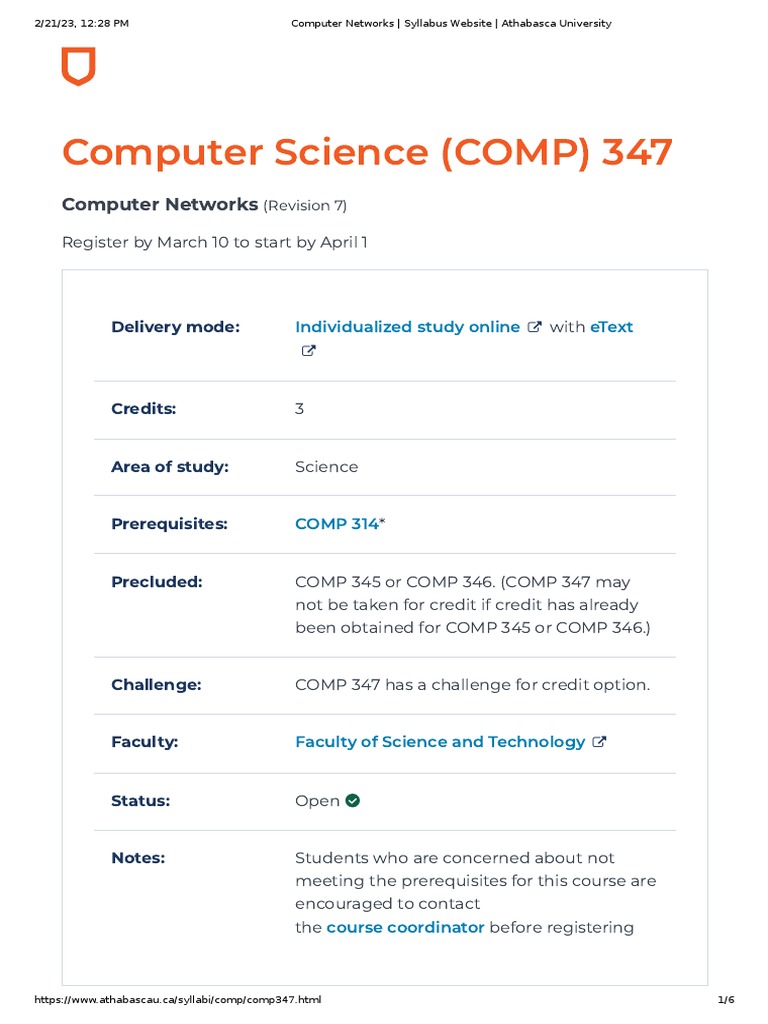Computer Networks _ Syllabus Website _ Athabasca University | PDF ...