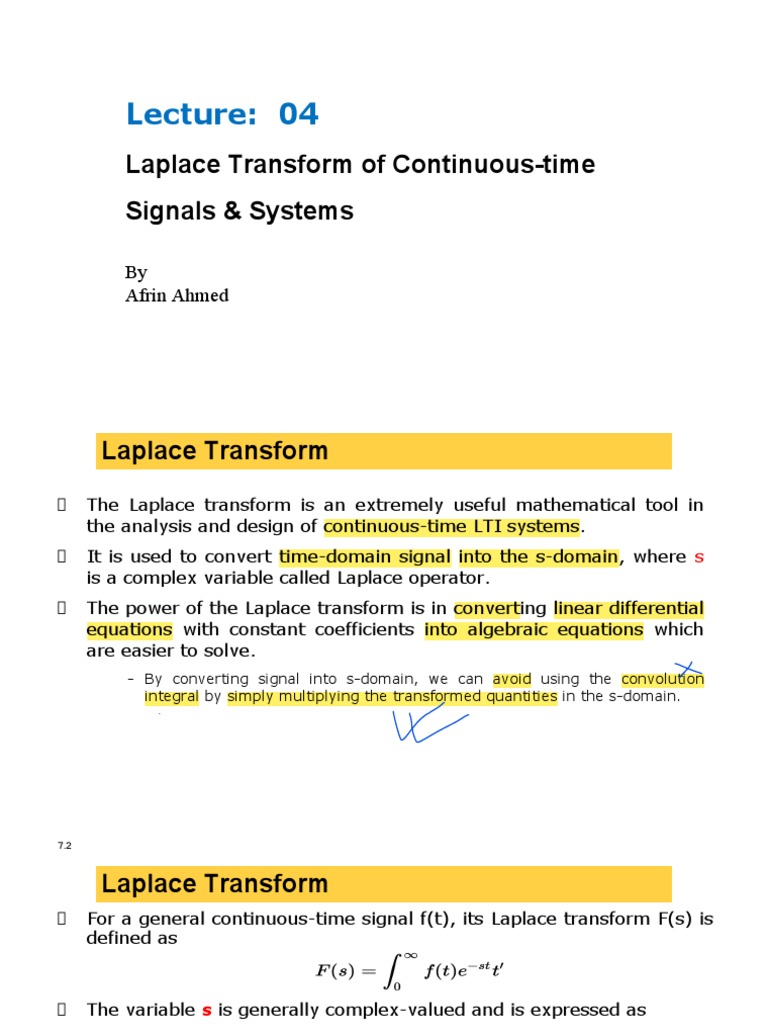 Lecture 4 | PDF | Laplace Transform | Fourier Transform