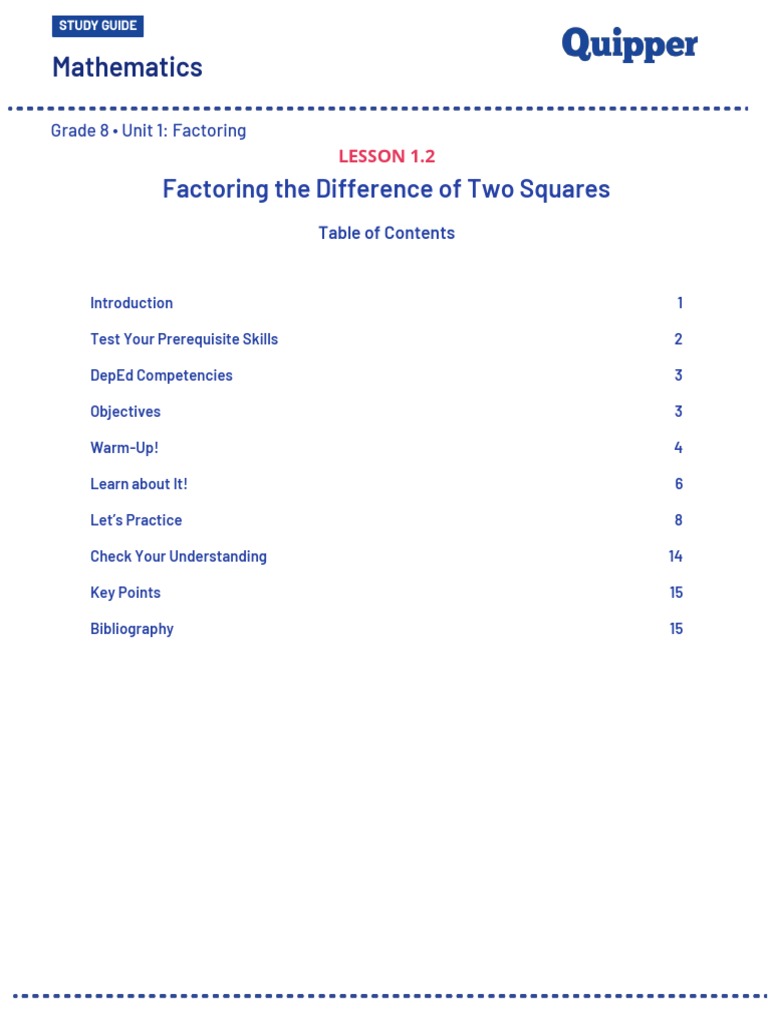 Me Math 8 q1 0102 SG | PDF | Factorization | Area