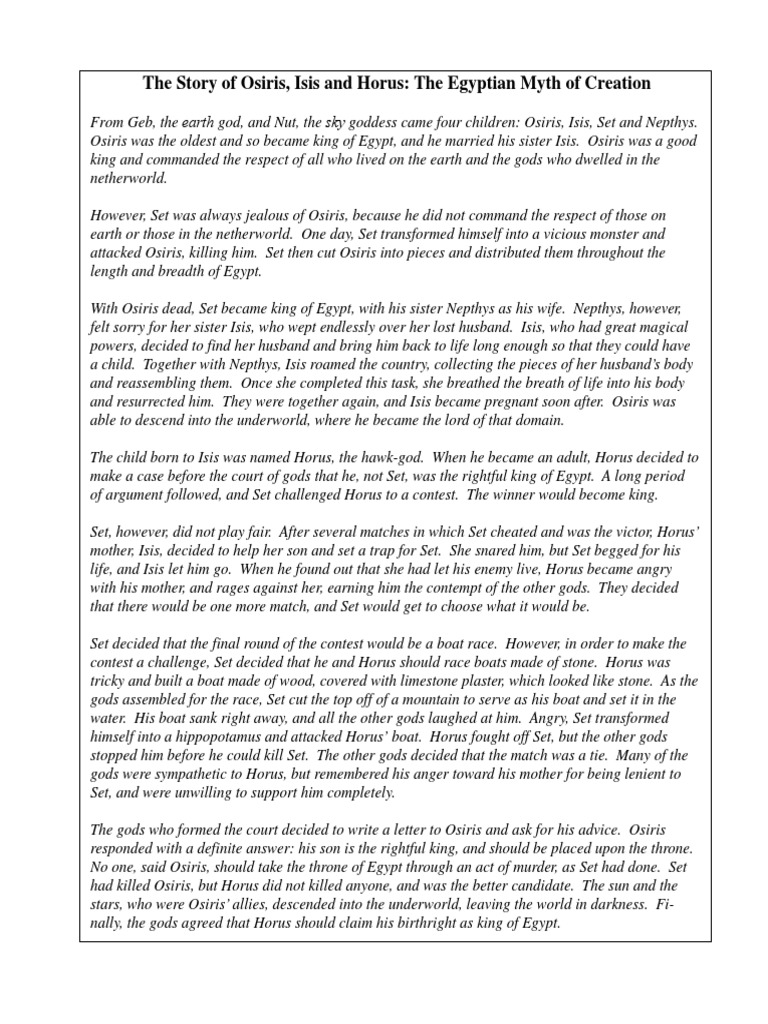 Osiris Myth | PDF | Osiris | Horus