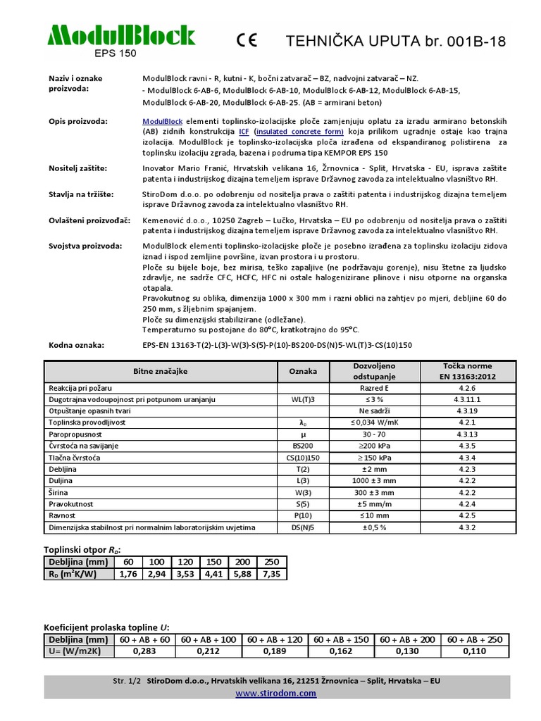 StiroDom ModulBlock-Tehnicka-uputa-EPS-150 | PDF