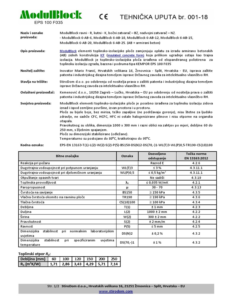 StiroDom ModulBlock-Tehnicka-uputa-EPS-100-F035 | PDF