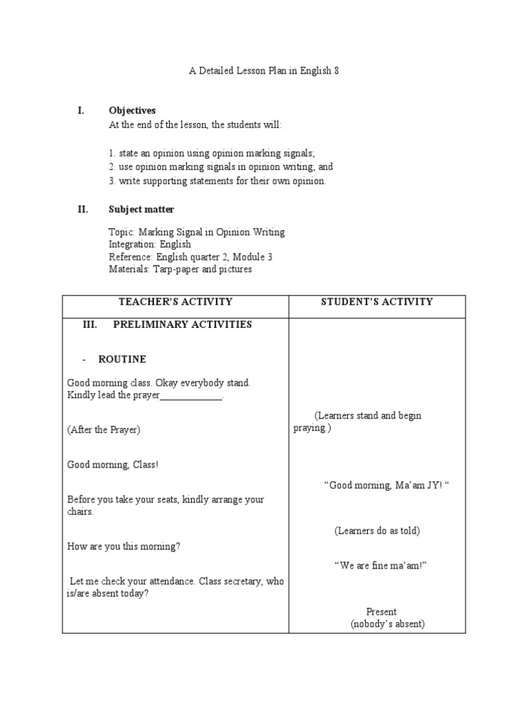 Opinion Marking Signals Lesson Plan | PDF | Attitude (Psychology) | Feeling