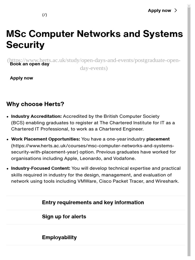 MSC Computer Networks and Systems Security - Courses - Uni of Herts ...