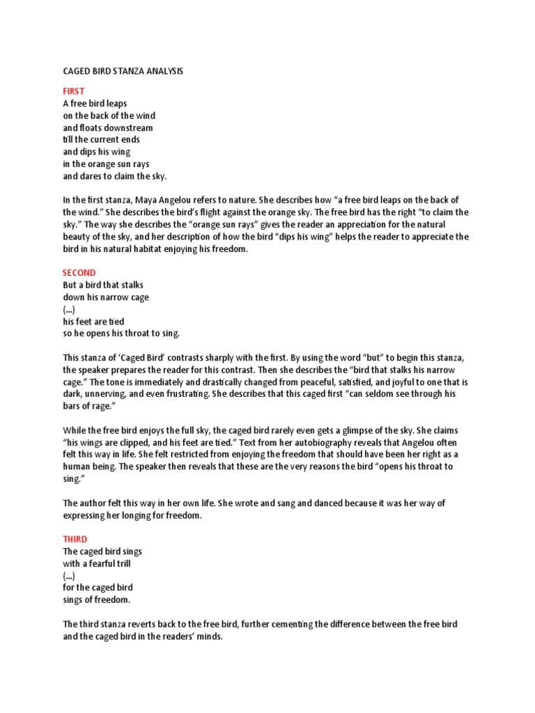 Caged Bird Poem Stanza Analysis | PDF