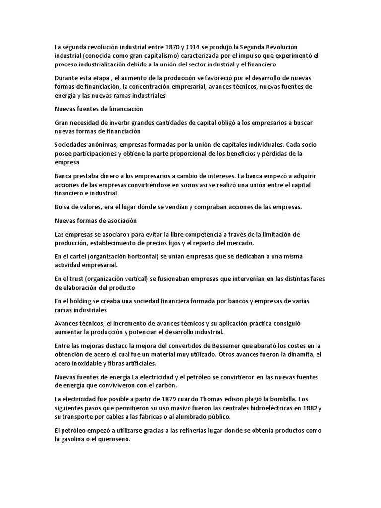 La Segunda Revolución Industrial | PDF | Revolución industrial | Capitalismo