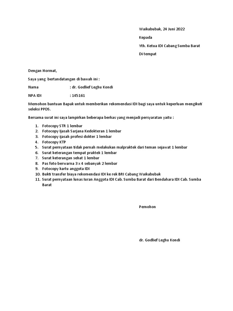 CTH Surat Permohonan Dan Persyaratan | PDF