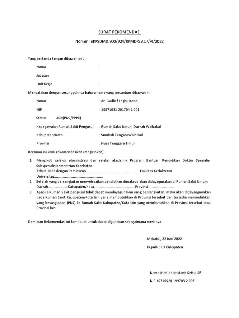 Surat Rekomendasi BKD | PDF