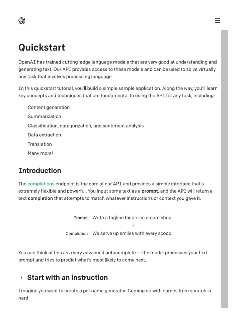 Quickstart Tutorial Openai Api Start Instruction Pdf