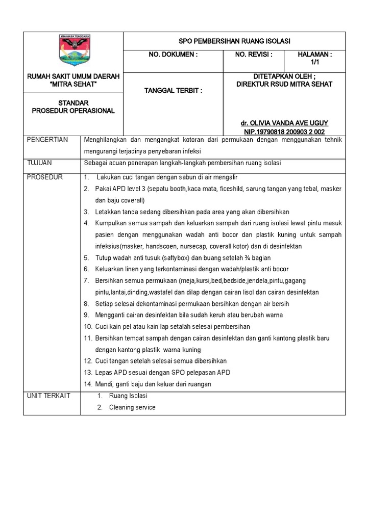 5. SPO PEMBERSIHAN RUANGAN ISOLASI | PDF