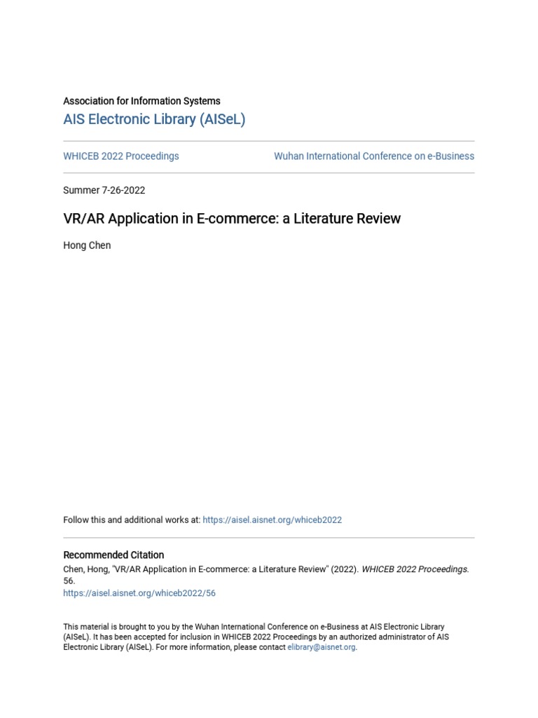 VR - AR Application in E-Commerce - A Literature Review | PDF | Augmented Reality | Virtual Reality