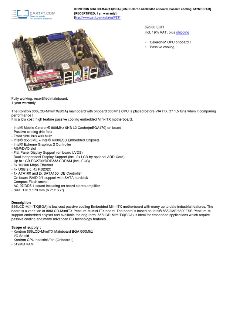KONTRON 886LCD-M mITX (BGA) | PDF
