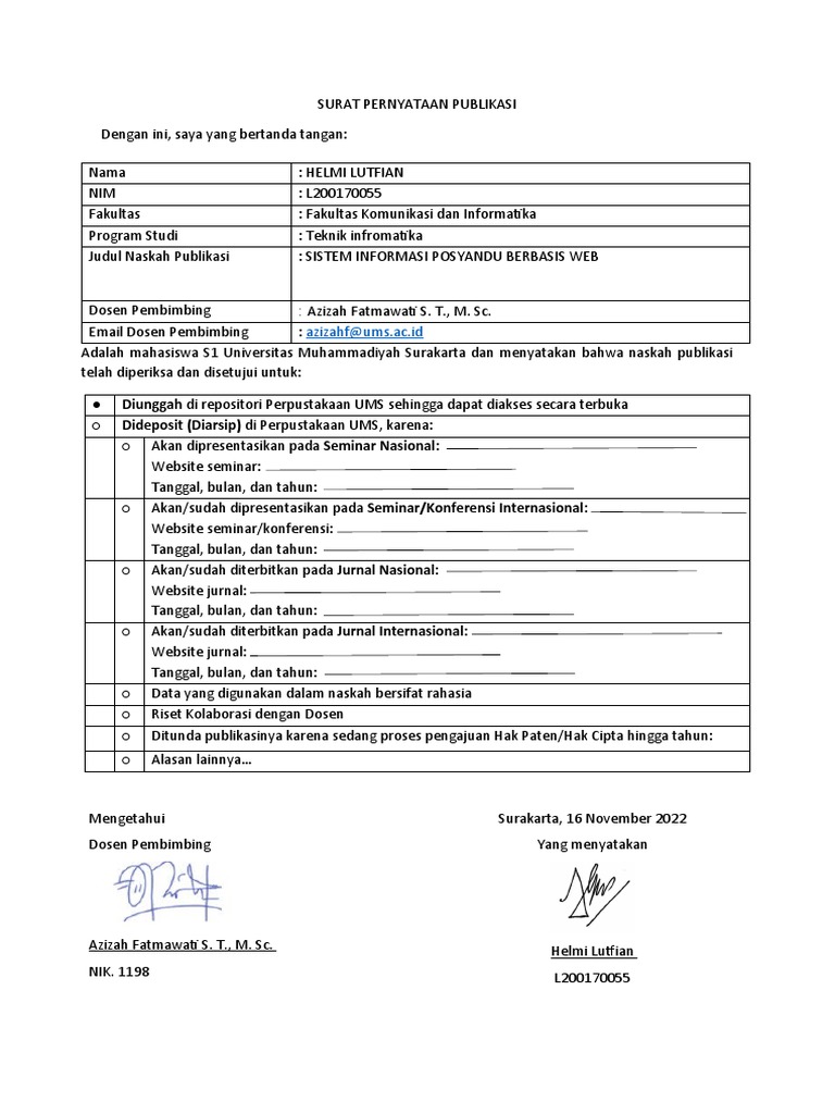 Surat Pernyataan Publikasi | PDF
