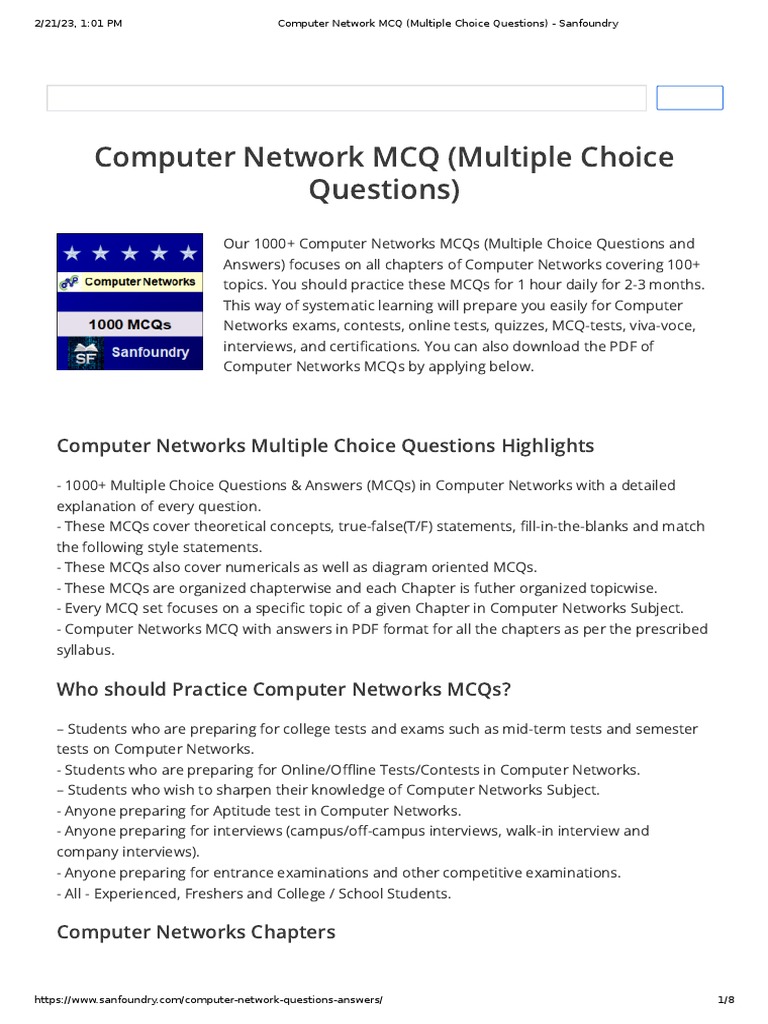 Computer Network MCQ (Multiple Choice Questions) - Sanfoundry | PDF | Osi Model | Computer Network