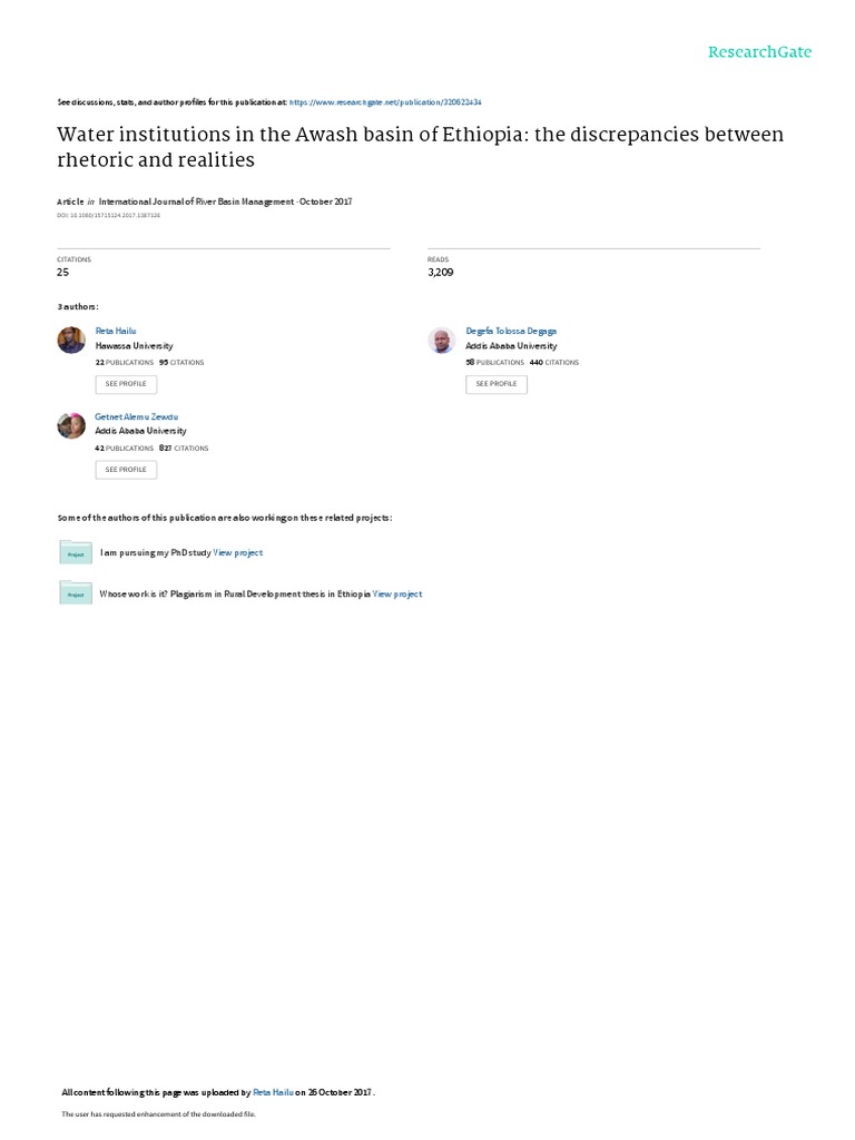 Water Institutions in The Awash Basin of Ethiopia The Discrepancies ...