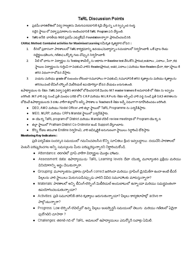 TaRL Discussing Points | PDF