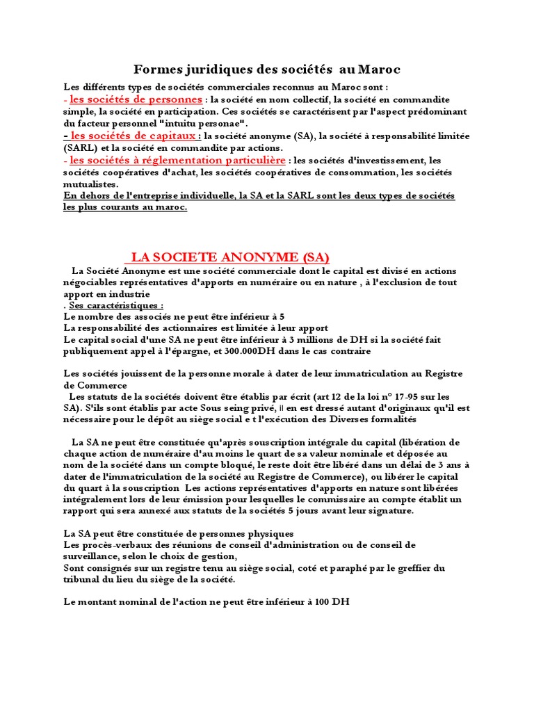 Formes juridiques des sociétés au Maroc | PDF | Business | Économie d'entreprise