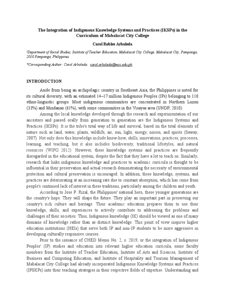 The Integration of Indigenous Knowledge Systems and Practices | PDF | Traditional Knowledge ...