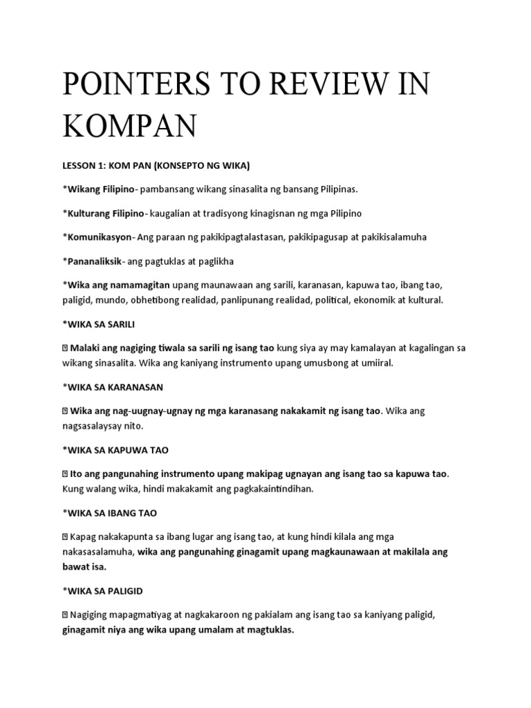 Pointers To Review in Kompan | PDF