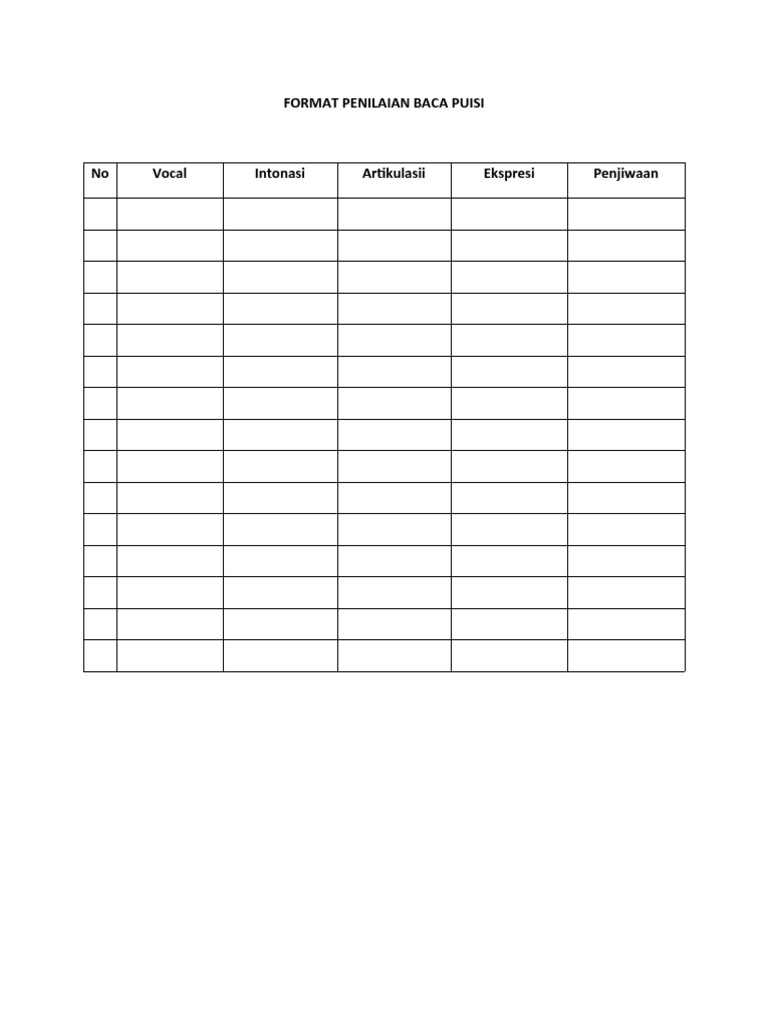 Format Penilaian Baca Puisi | PDF