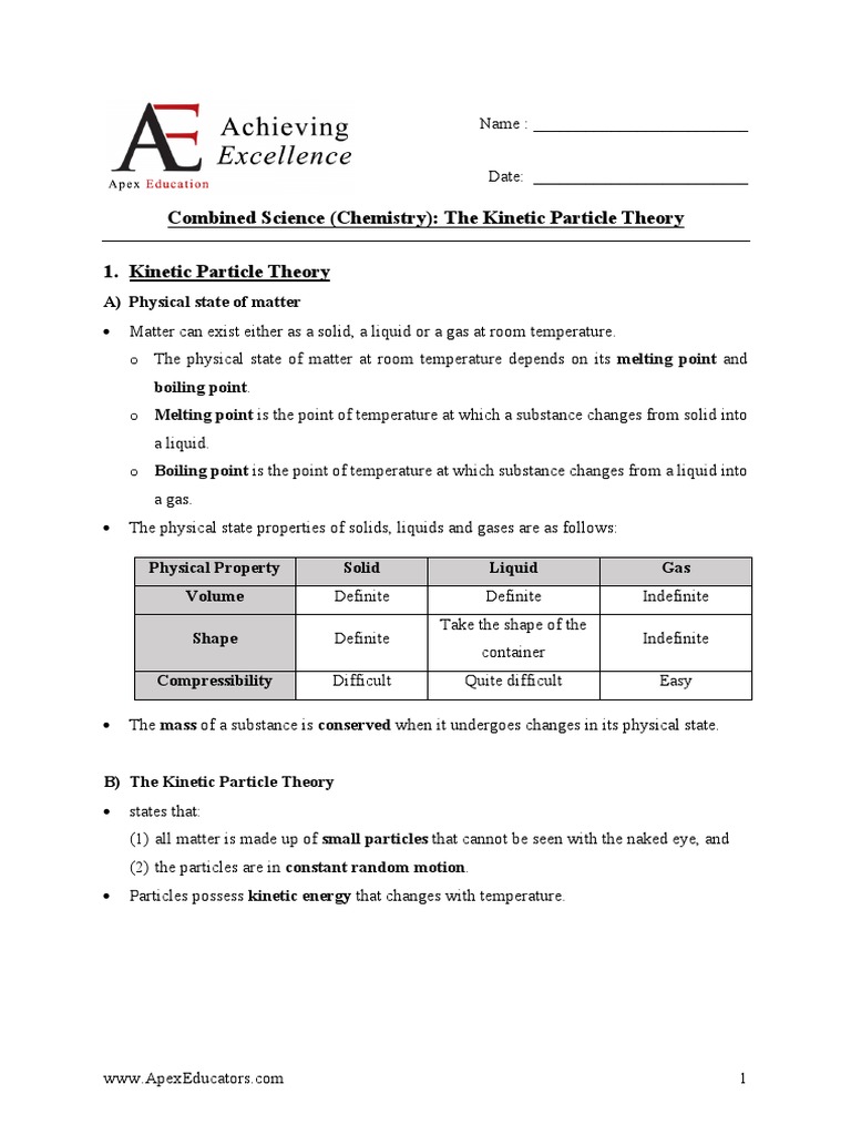 Topic 2 Kinetic Particle Theory | PDF | Gases | Liquids