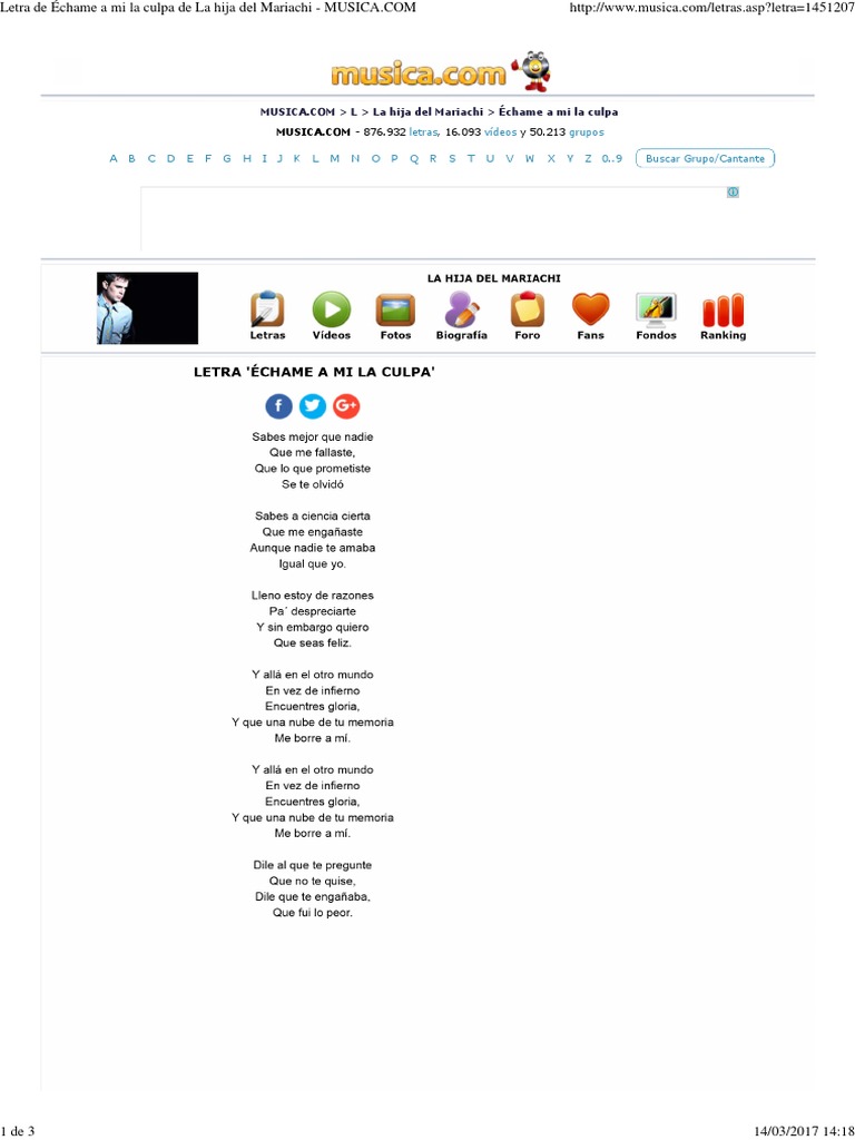Letra de "Échame a mi la culpa" | PDF | Musica Popular | Canciones